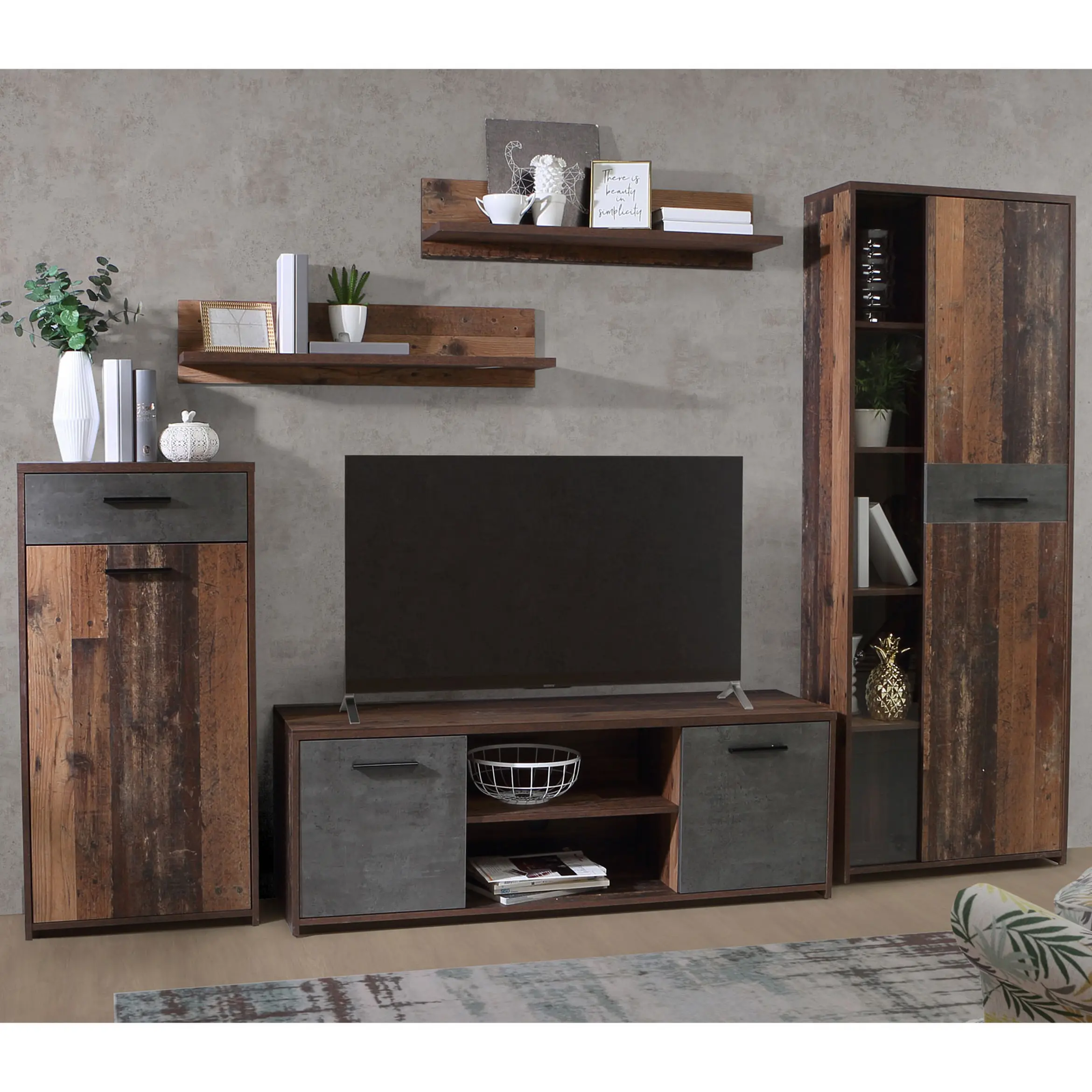 5-teilige Wohnwand - Old Wood Vintage - Betonoptik | Online bei ROLLER ... 5-teilige Wohnwand - Old Wood Vintage - Betonoptik | Online bei ROLLER ...