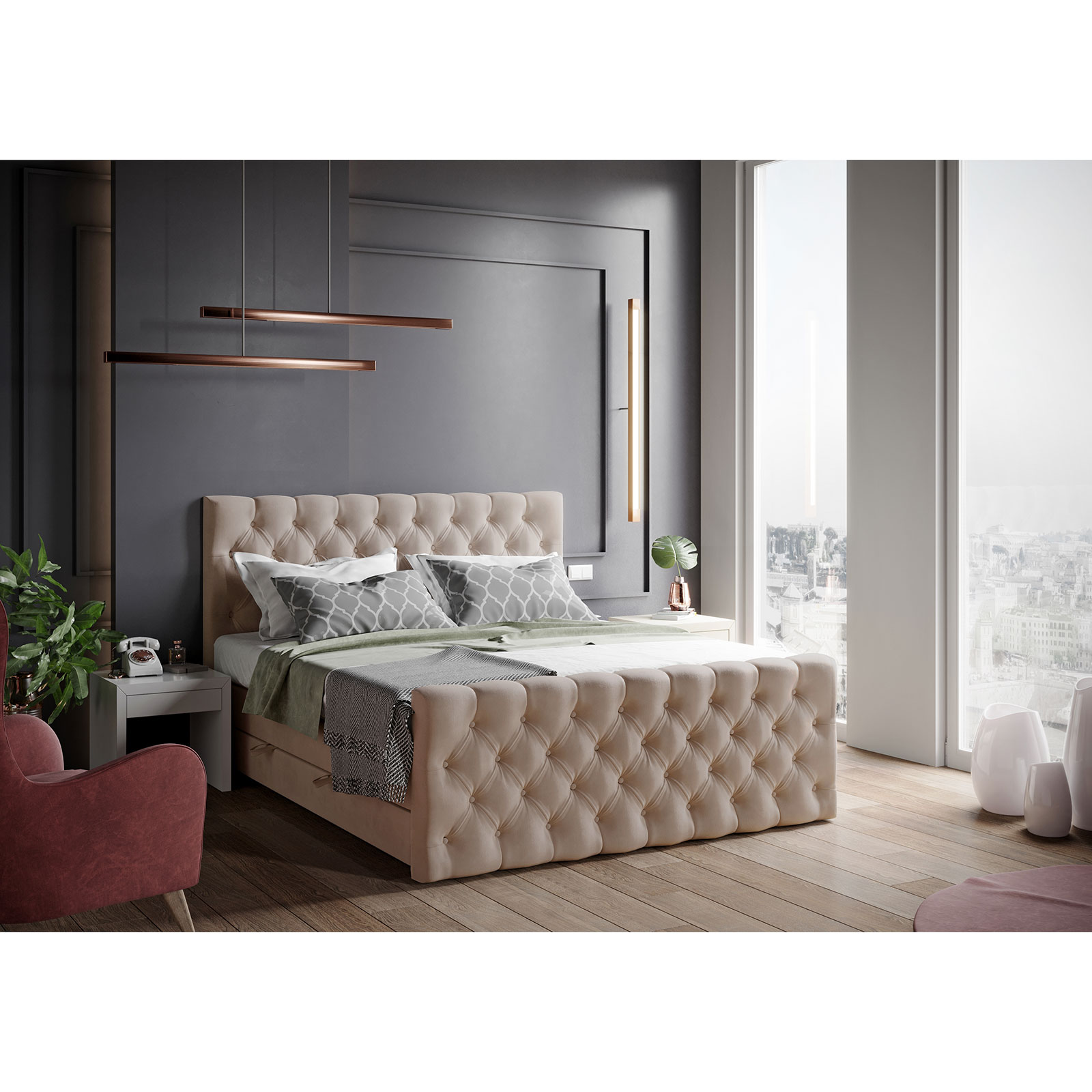 Boxspringbett - beige - H3 - 180x200 cm | Online bei ROLLER kaufen