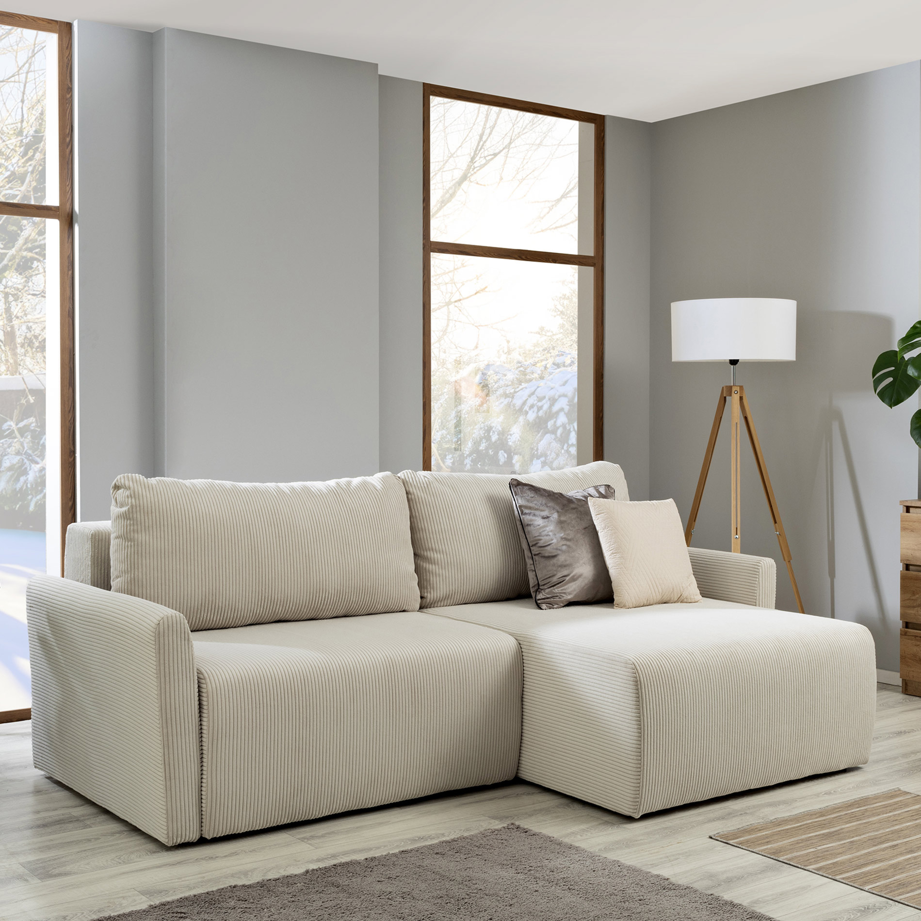 Ecksofa - beige - Liegefunktion und Bettkasten | Online bei ROLLER kaufen