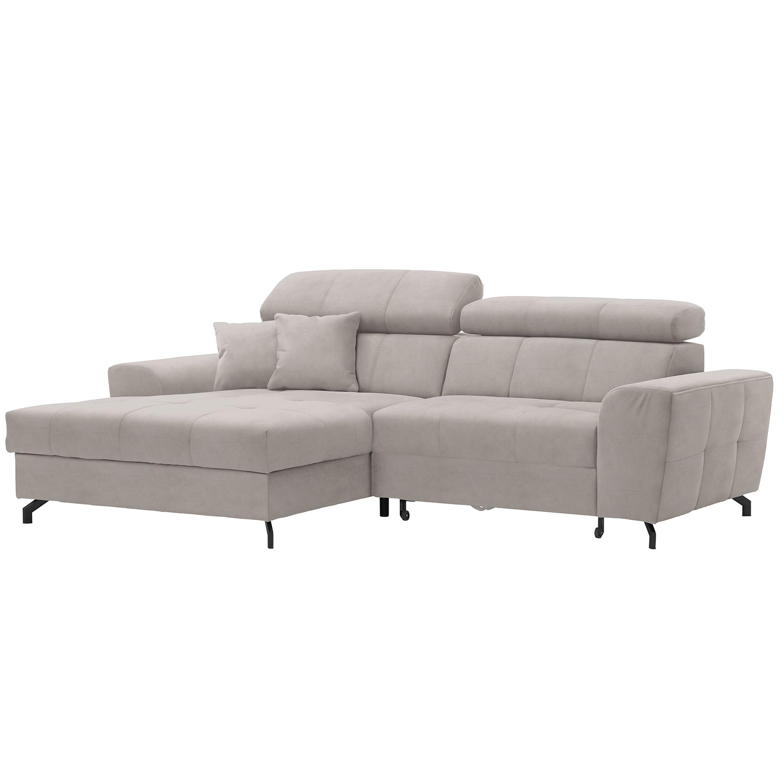 Ecksofa - beige - Samt - mit Liegefunktion - Recamiere links | Online ...