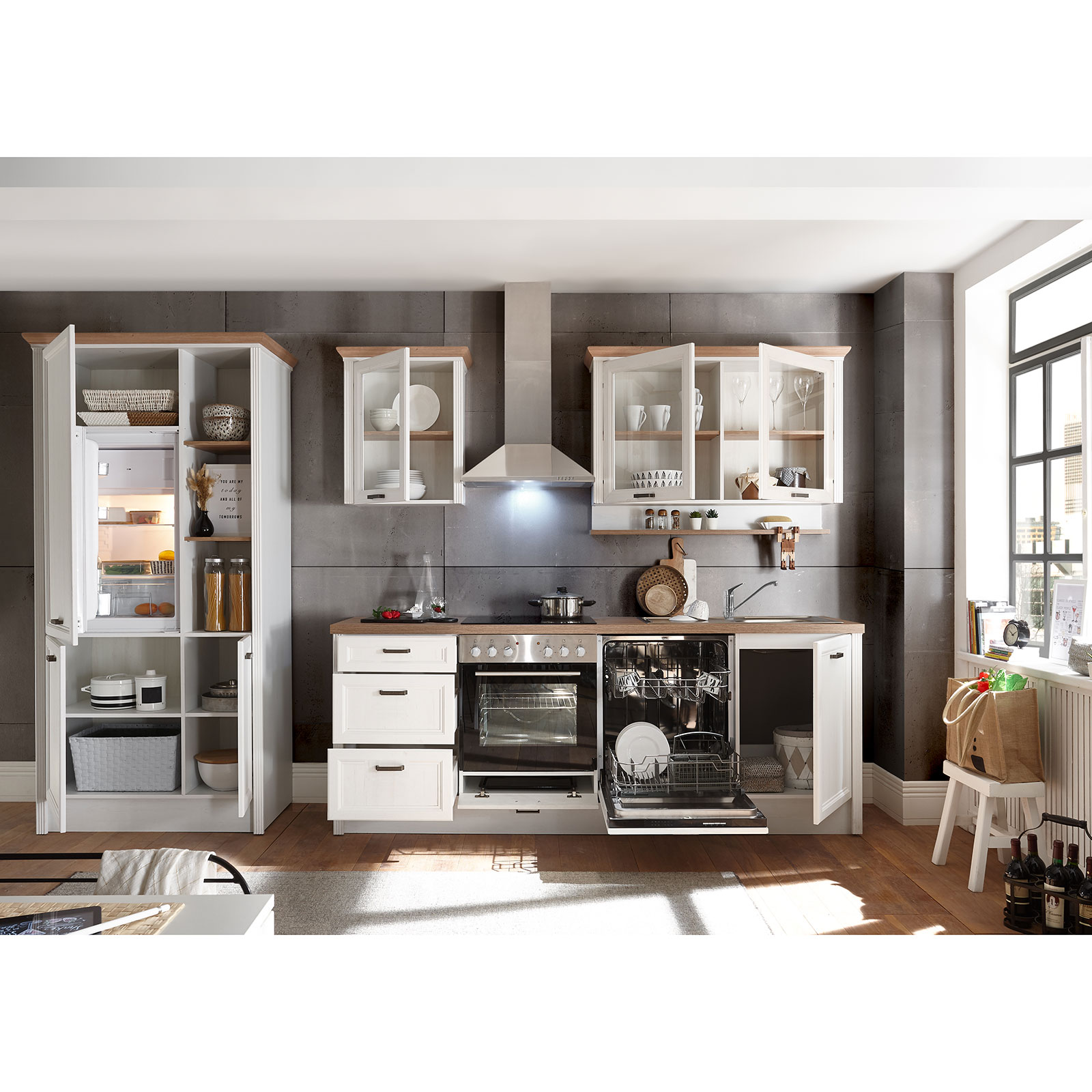 Küchenzeile - Pinie hell - weiß - mit E-Geräten - 235+104 cm | Online bei ROLLER kaufen