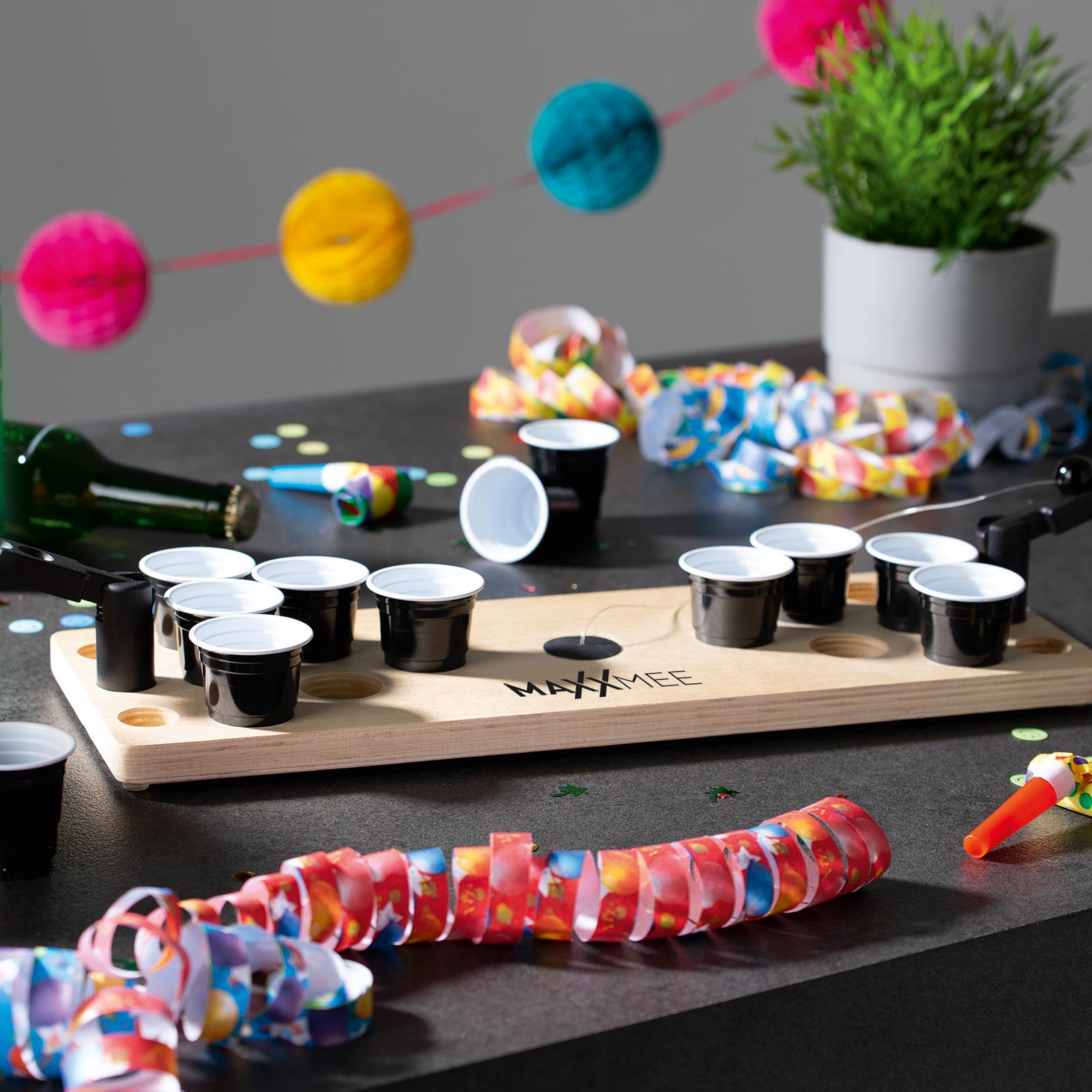 MAXXMEE Tischspiel Bier Pong - holzfarben-schwarz - Holzbrett - Ball ...