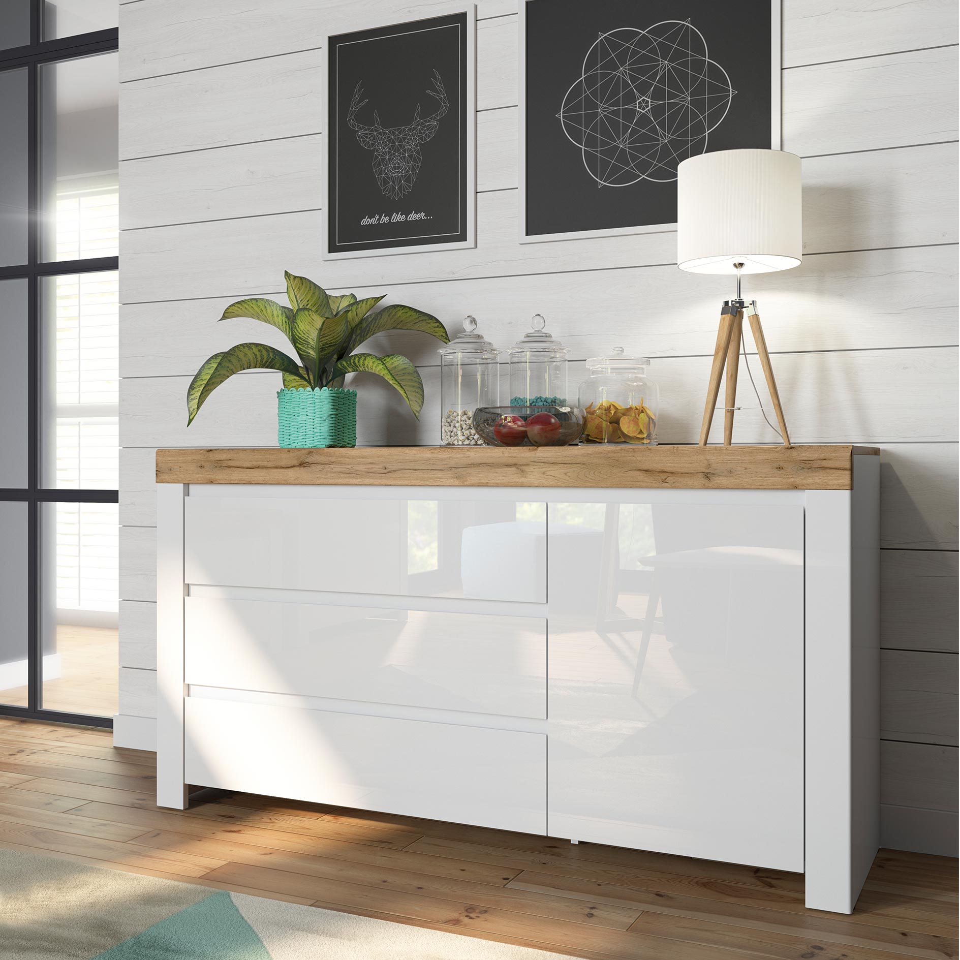 Sideboard Weiss Eiche